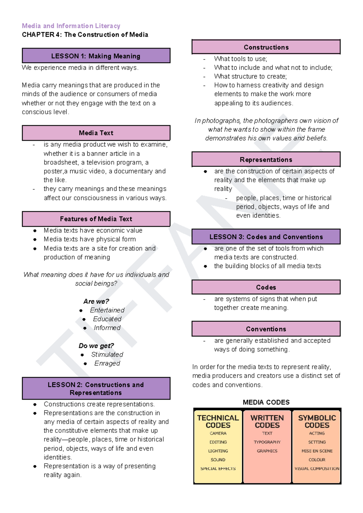 Chapter 4: The Construction of Media (Media Codes & Genres) - Studocu