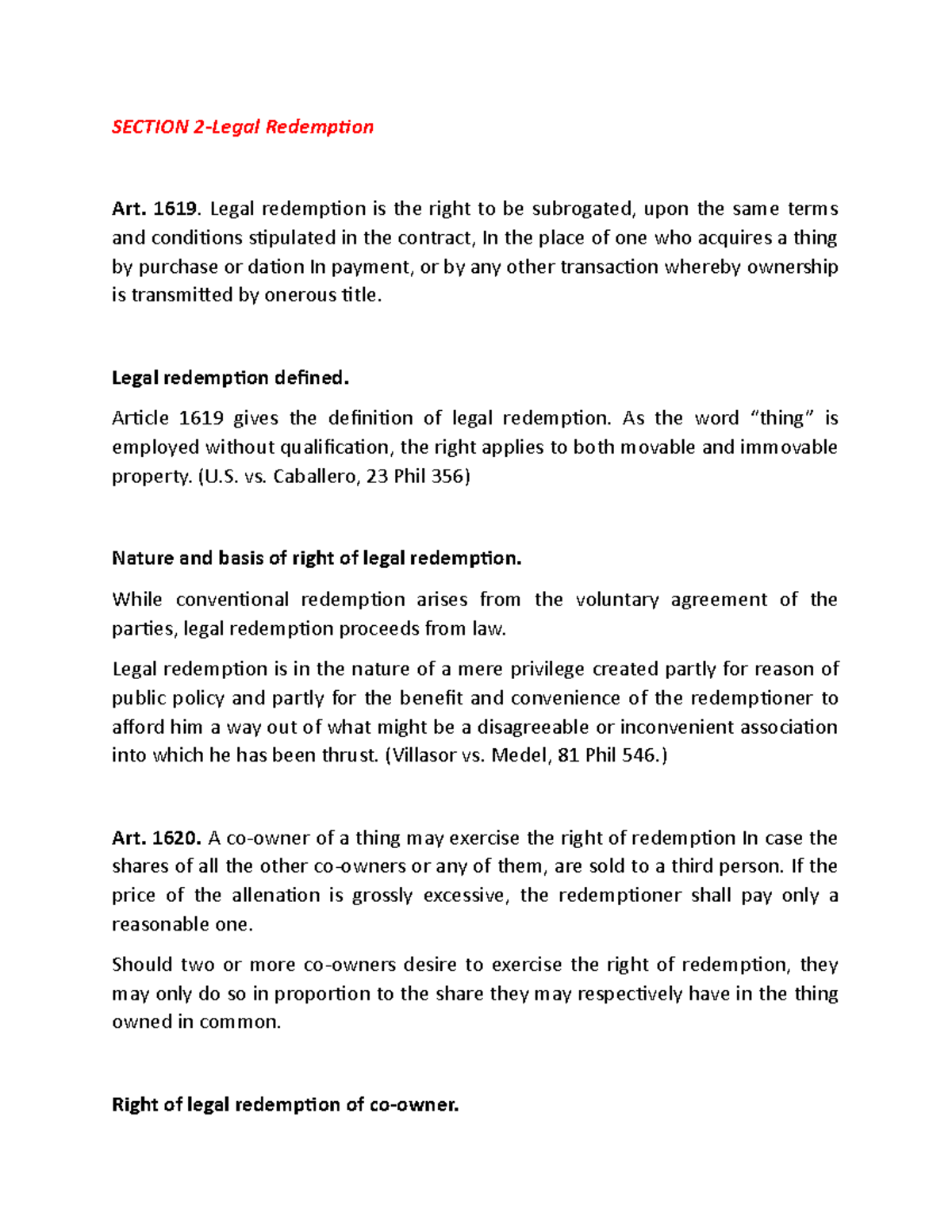 Section 2: Legal Redemption and Co-Ownership Rights - Studocu