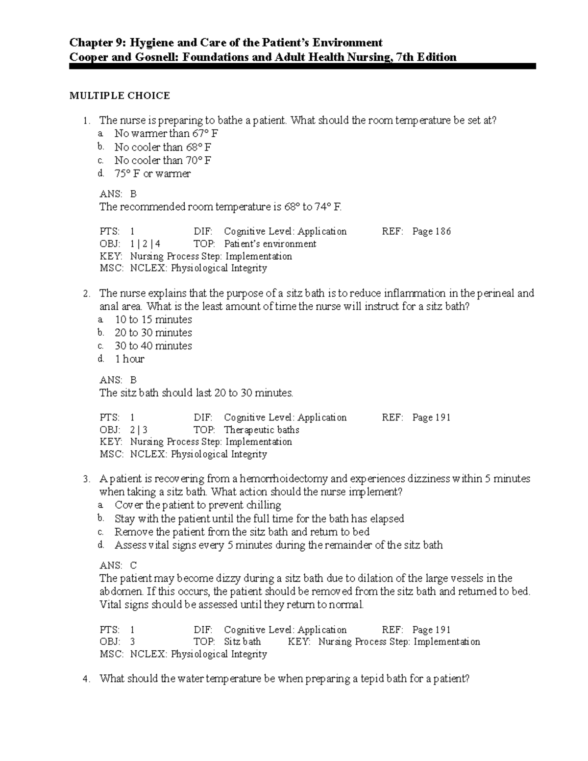 Ch 9 - Hygiene and Care of Patient's Environment Notes - Studocu