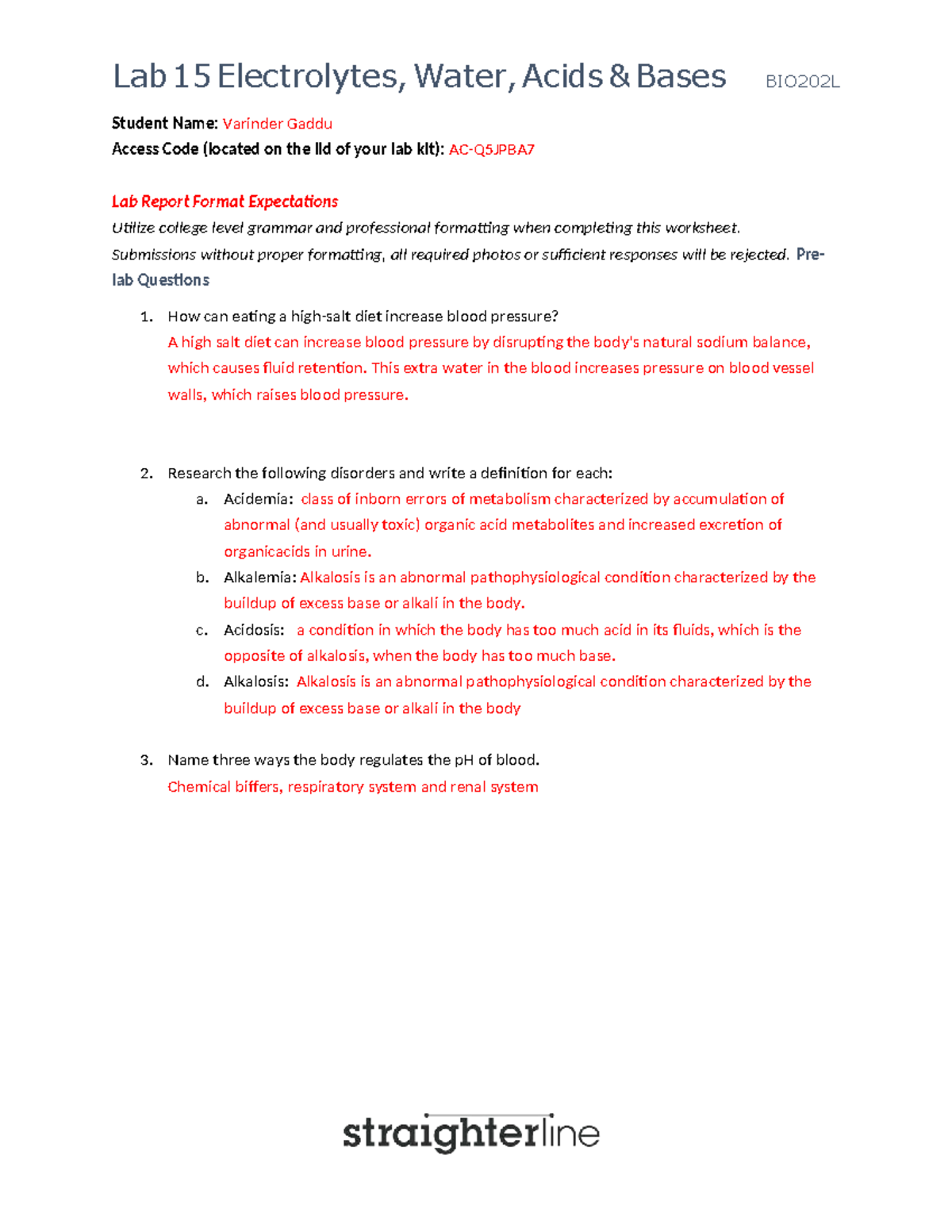 Lab 15: Electrolytes, Water, Acids & Bases - BIO202L Report - Studocu