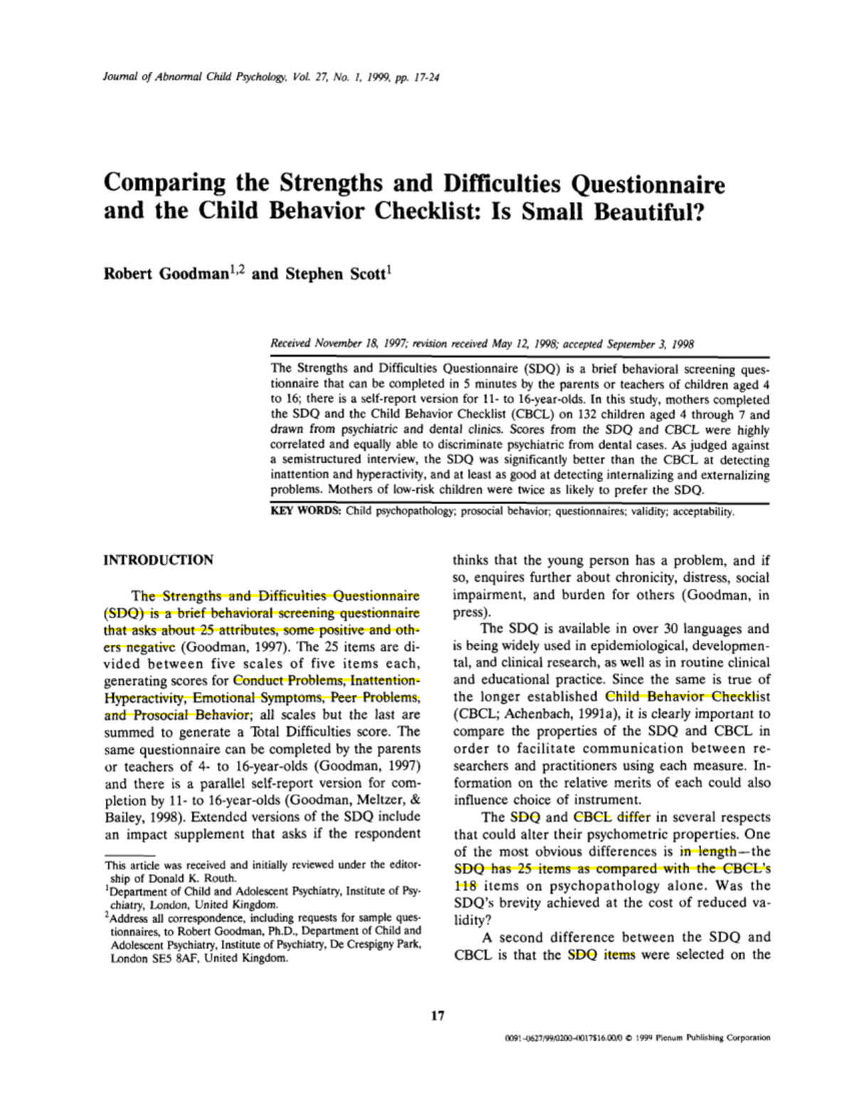 Comparison of SDQ and CBCL: Insights from Child Psychology Research ...