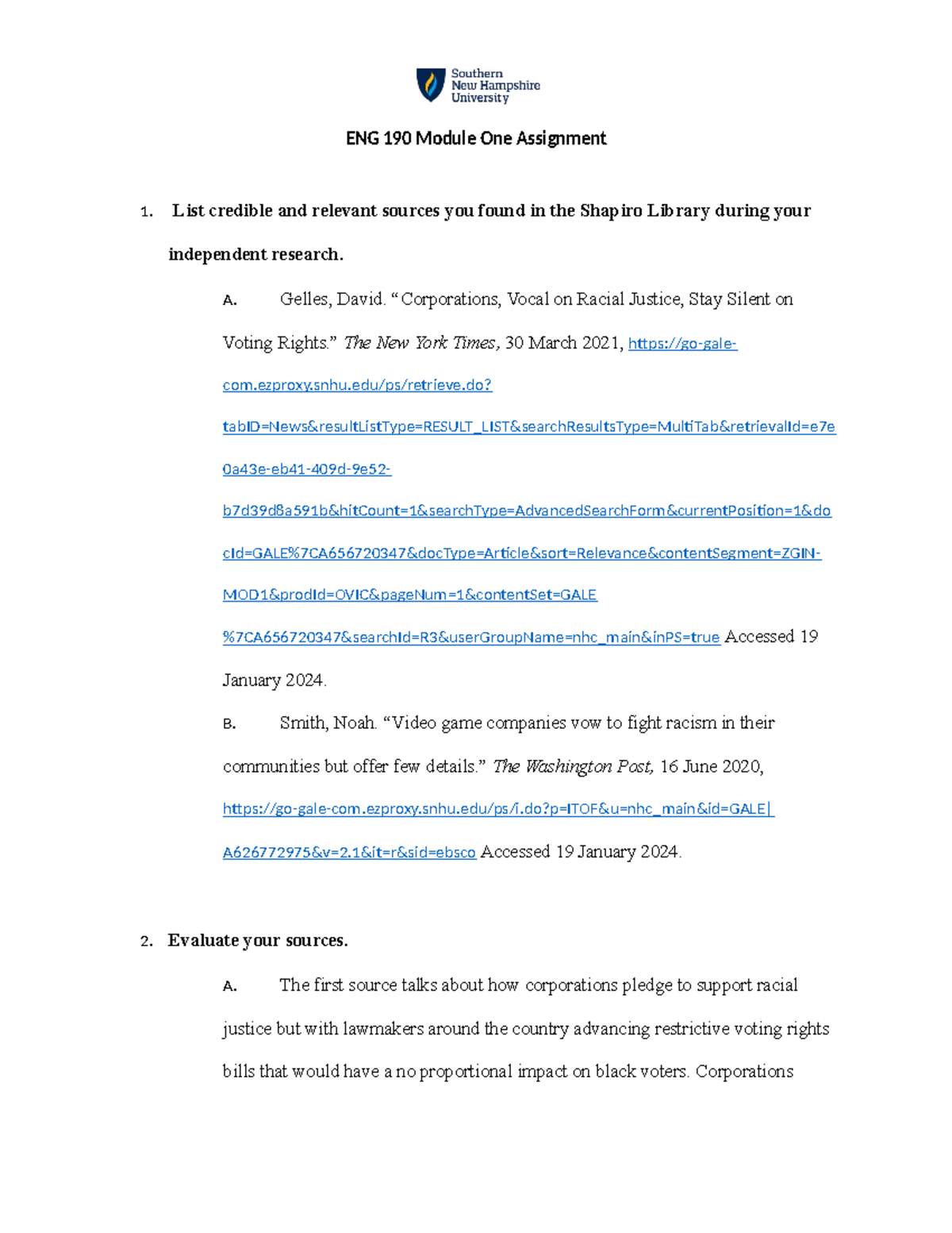 ENG 190 Module One Assignment: Credible Sources & Evaluations - Studocu