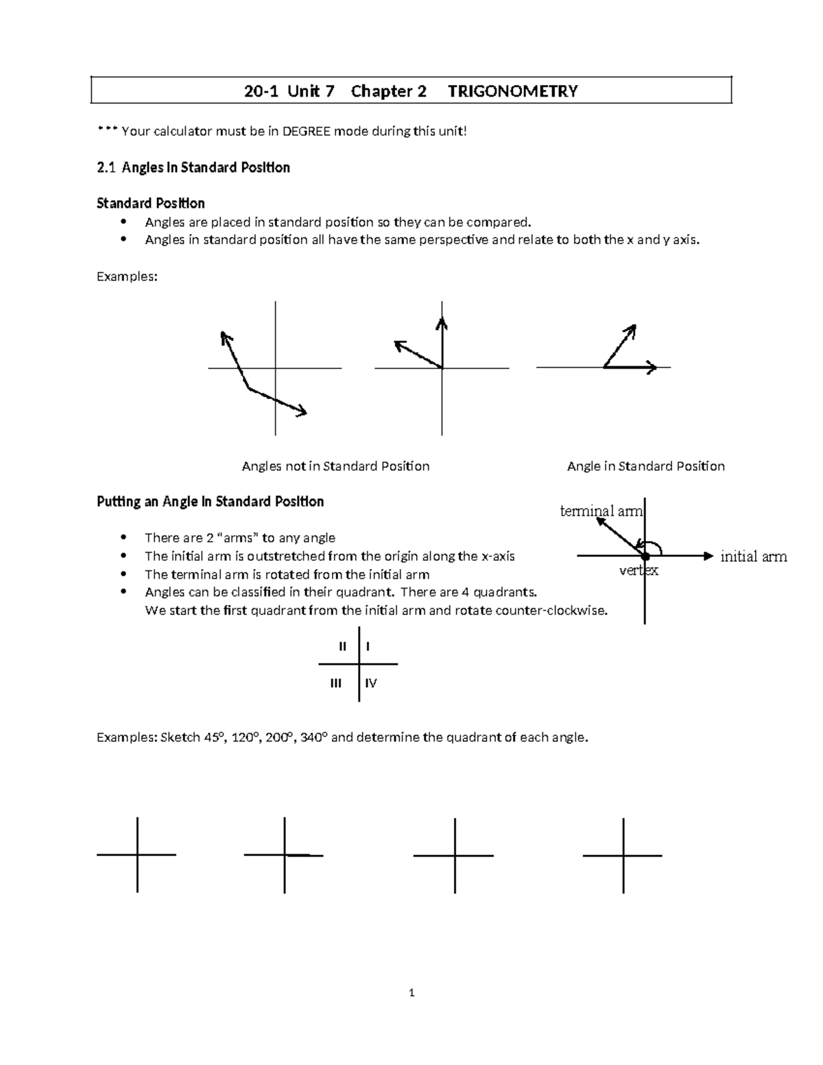 Math 20-1 Unit 7 Chapter 2: Trigonometry Concepts and Applications ...