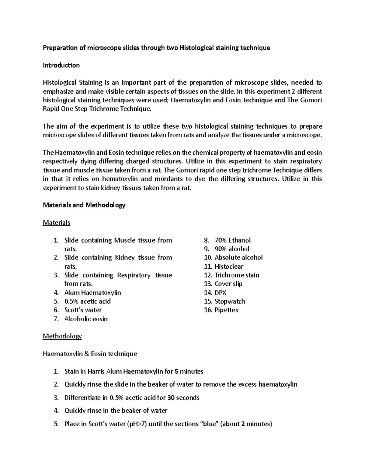 Lab Report Formative - Prepara&on of microscope slides through two ...