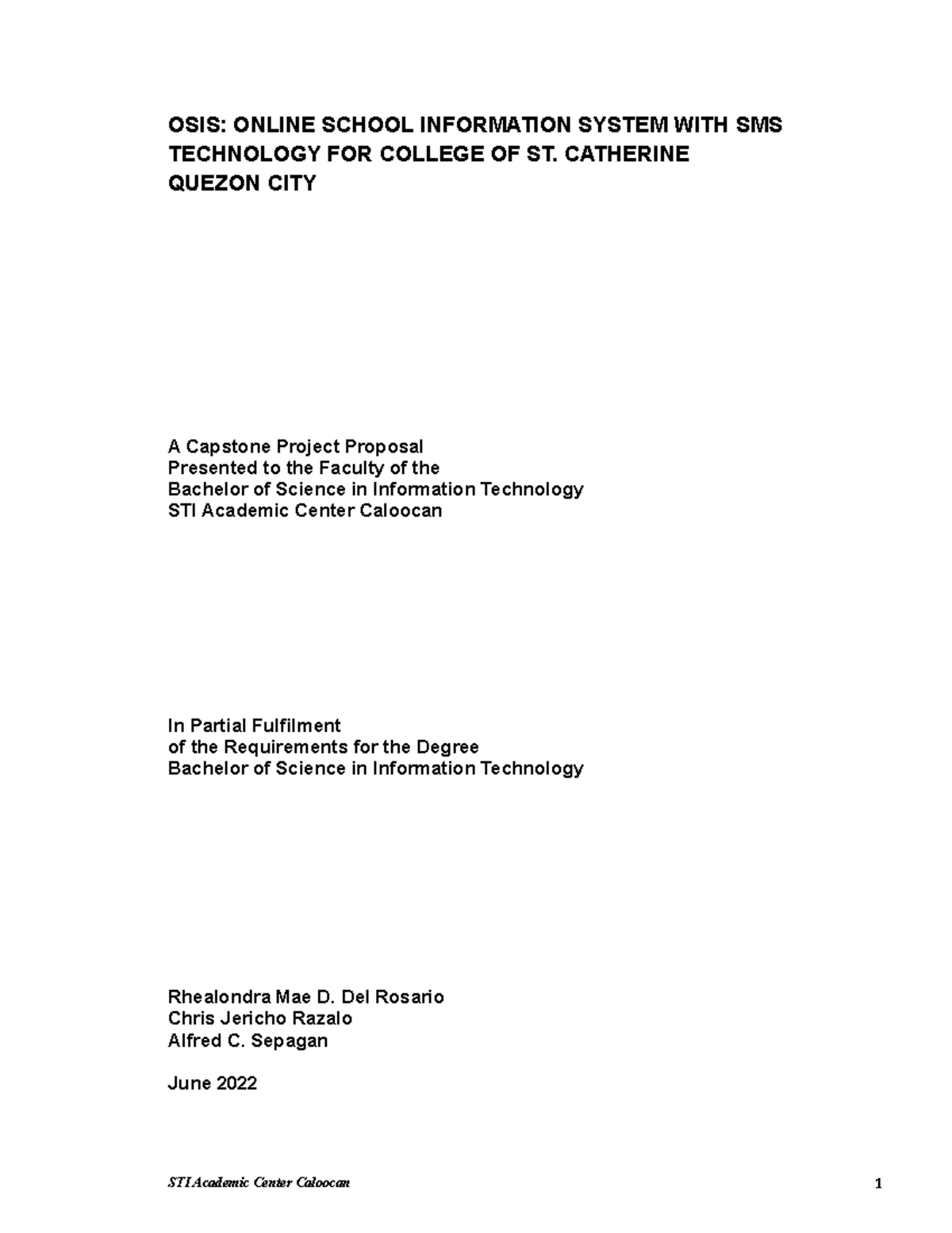 Capstone Project Proposal - OSIS: ONLINE SCHOOL INFORMATION SYSTEM WITH ...