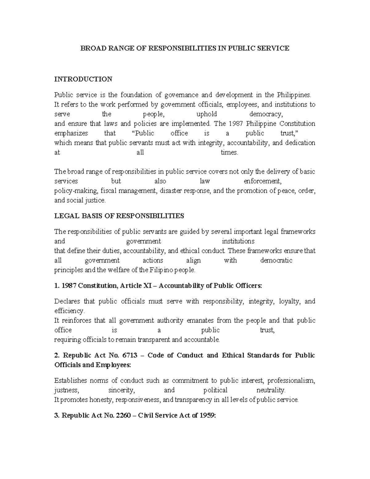 BROAD RANGE OF RESPONSIBILITIES IN PUBLIC SERVICE (PS 101) - Studocu