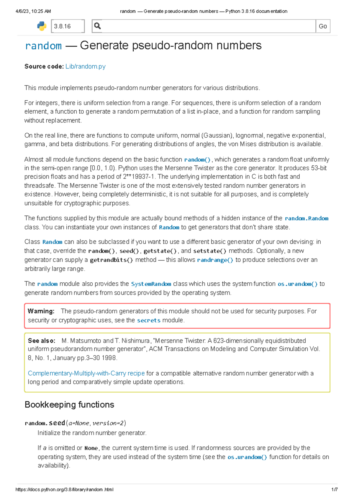 Library - Random - user - random — Generate pseudo-random numbers ...