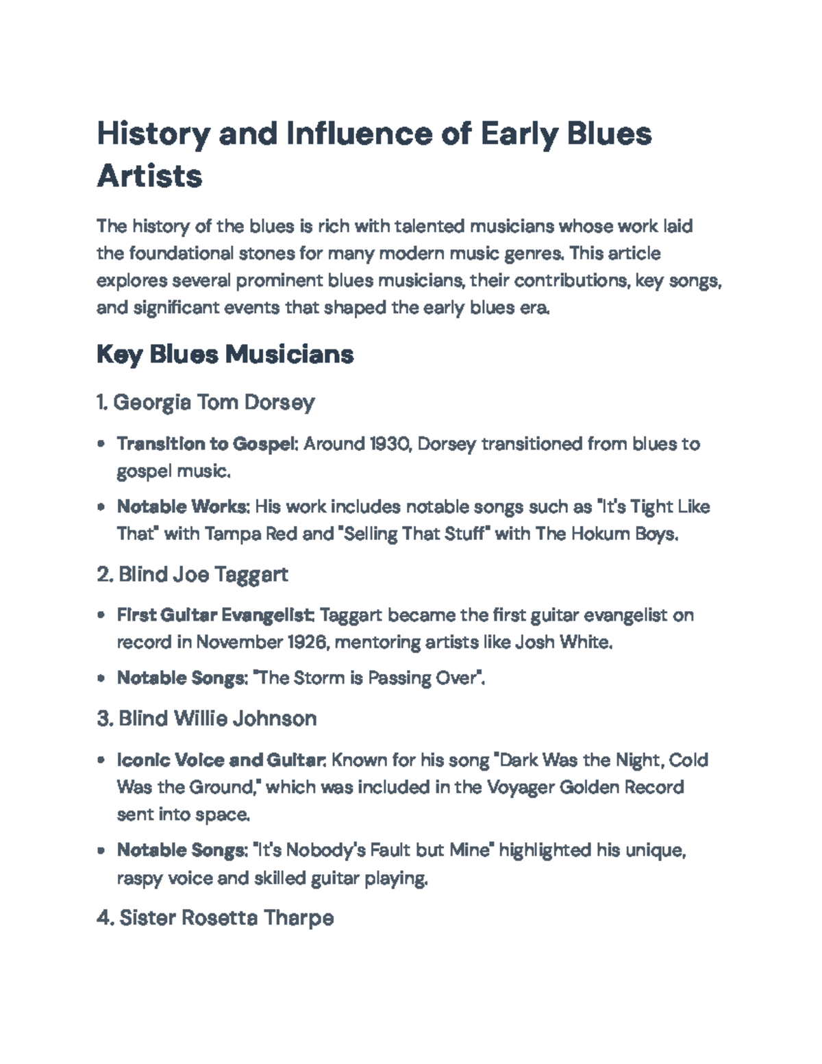 HIST 101: Legacy and Impact of Early Blues Artists on Music - Studocu