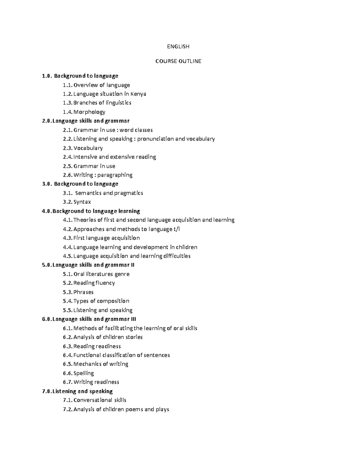 ENGLISH 101: Comprehensive Course Outline and Language Skills Summary ...