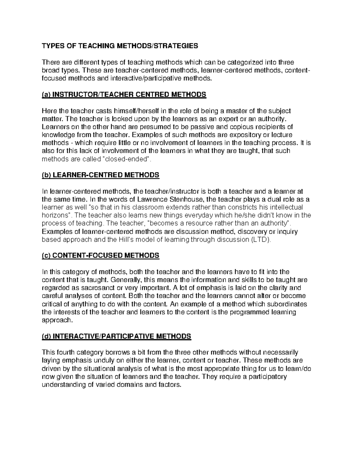 Unit 7: Types of Teaching Methods and Their Applications - Studocu