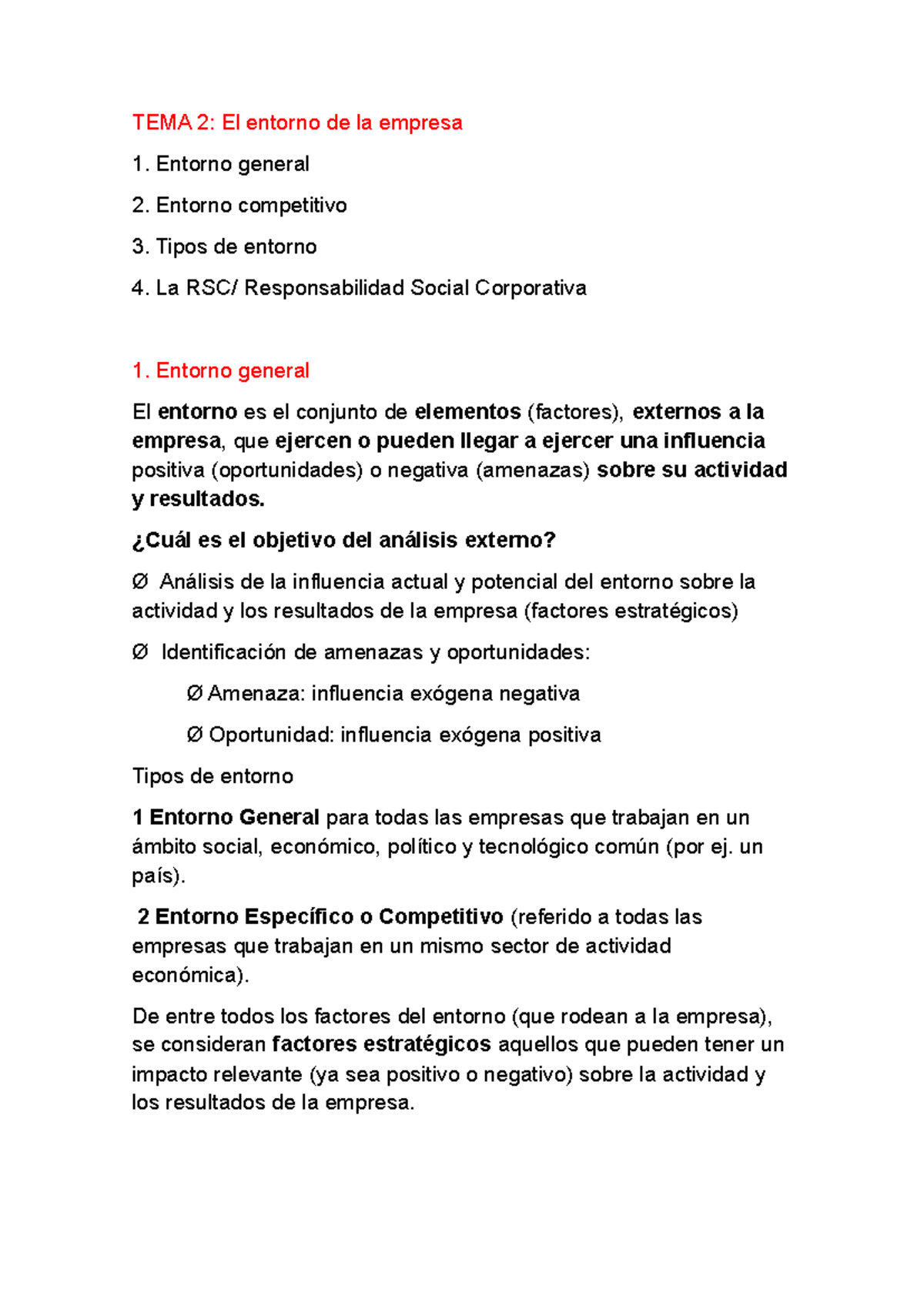 TEMA 2: Análisis del Entorno Empresarial y RSC - Apuntes - Studocu