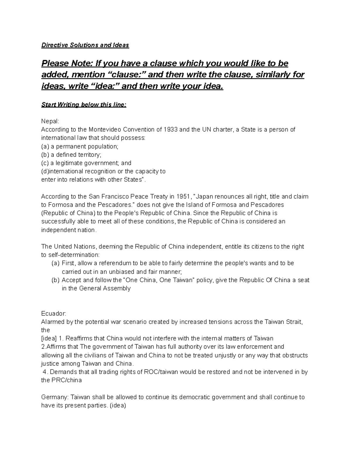 Directive Solutions and Ideas on Taiwan Crisis Resolution - Studocu
