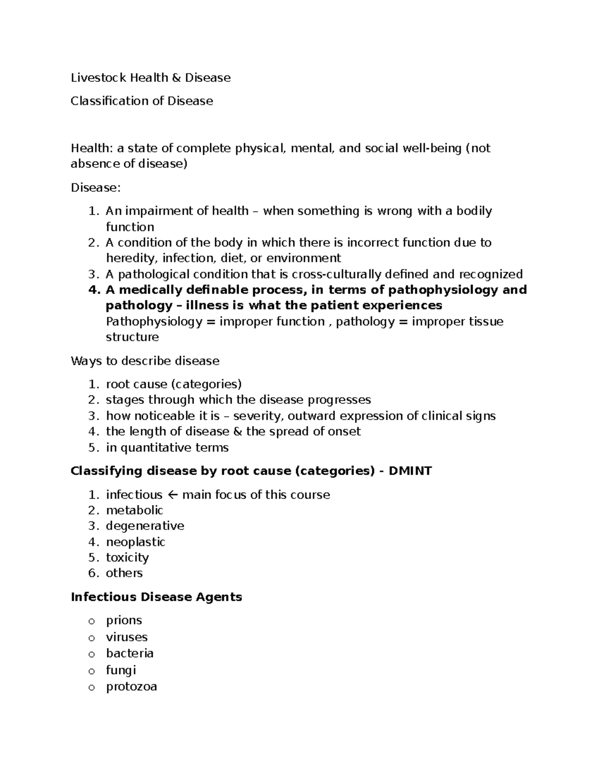 Livestock Health: Disease Classification and Management Overview - Studocu