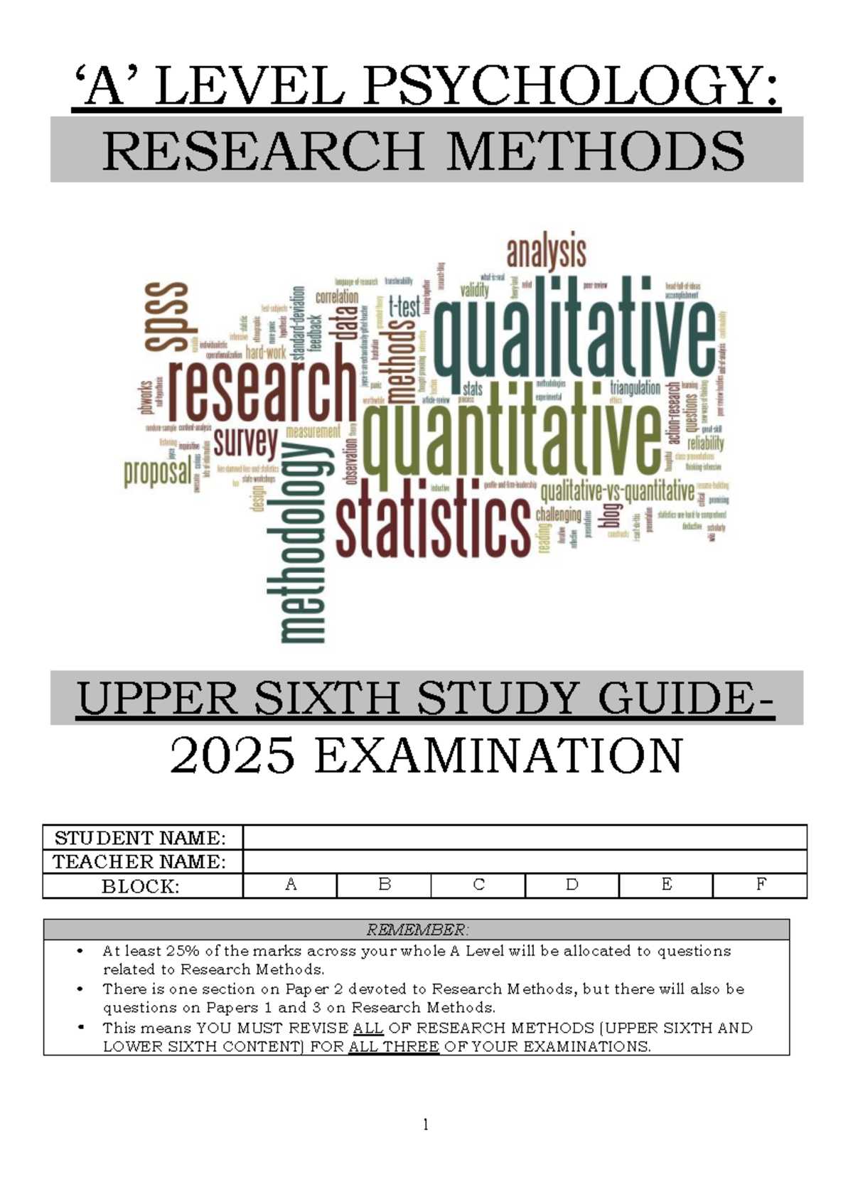 A Level Psychology: Research Methods 2025 Exam Study Guide for Upper ...