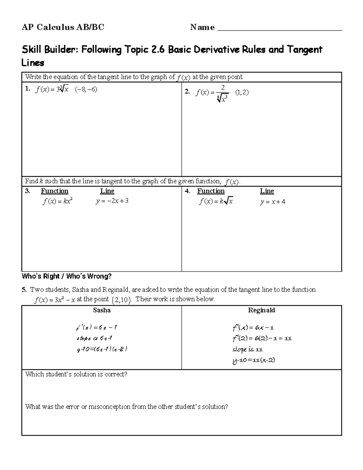 AP Calculus (APC) Topic 2.6: Derivative Rules & Tangent Lines - Studocu