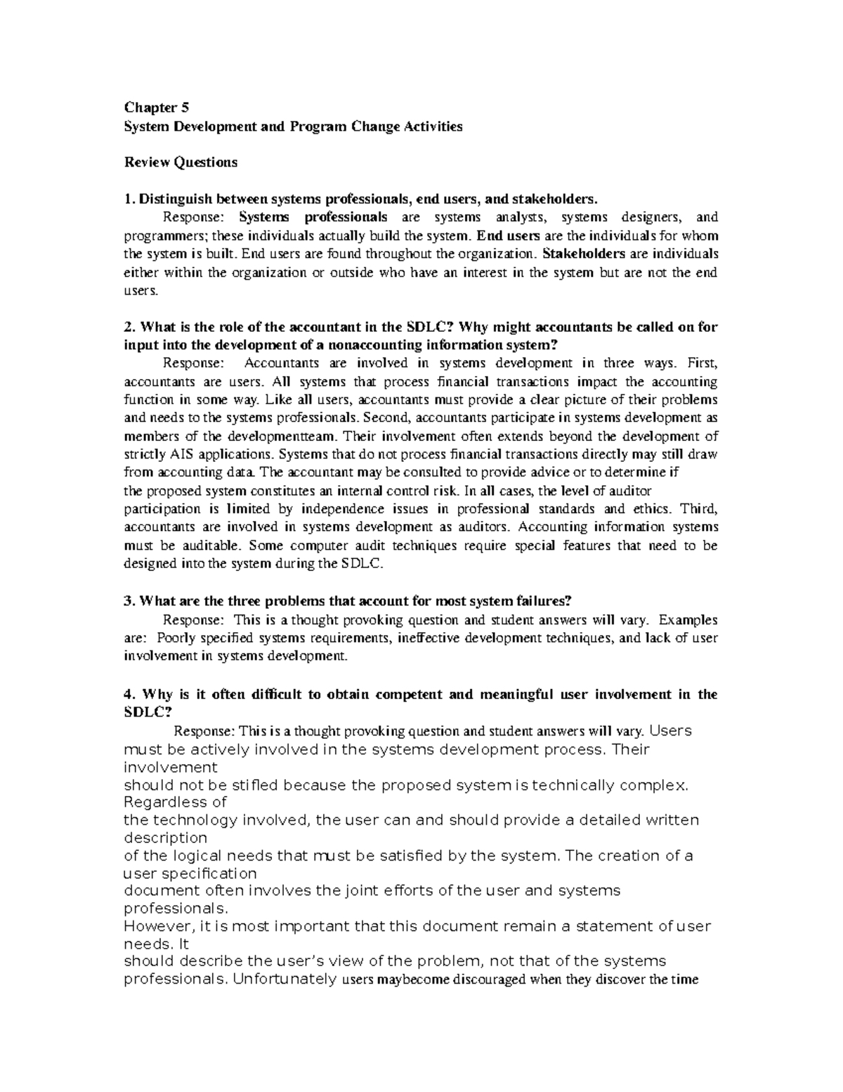 SM Ch5 - Answer Key - Chapter 5 System Development and Program Change ...
