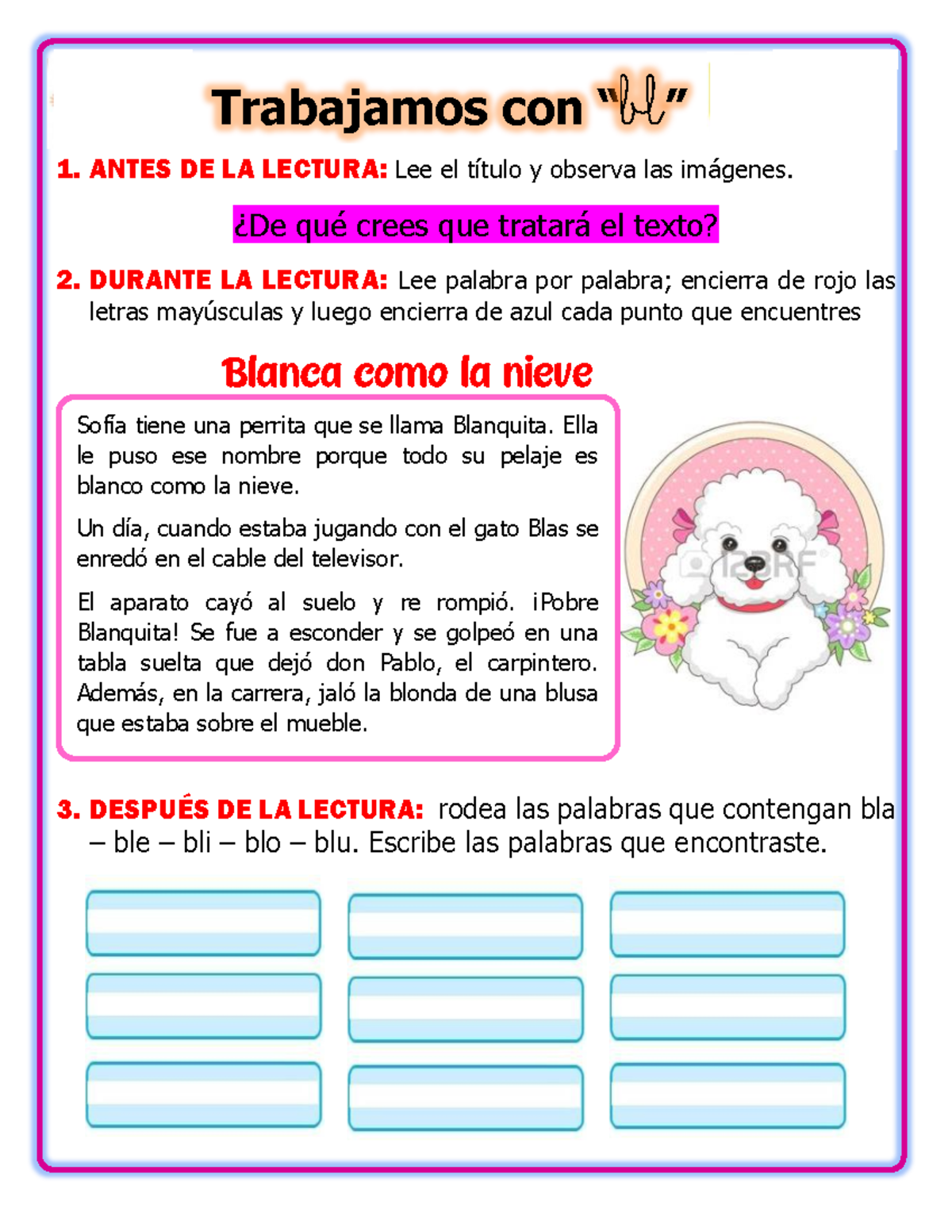 3. Lectura y Escritura BL - Actividades de Comprensión y Escritura ...