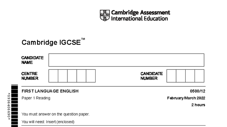Cambridge IGCSE First Language English Paper 1 Reading 2022 Exam Guide ...