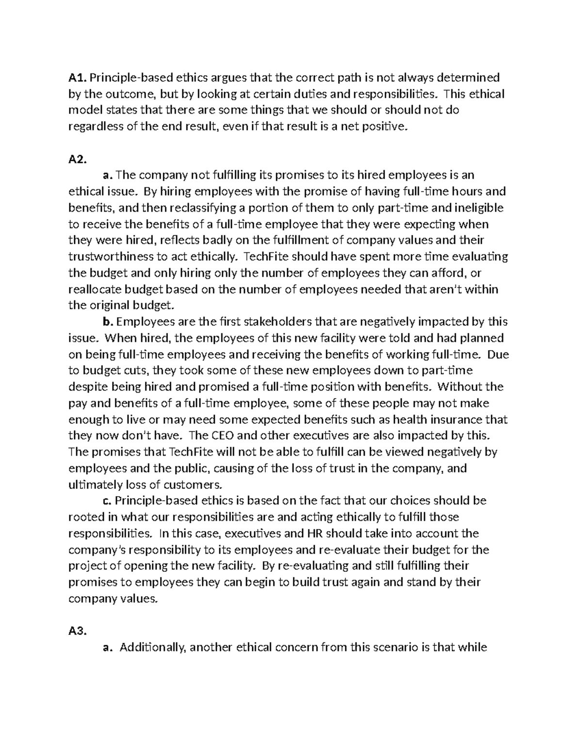 C717 Task 1 - Ethical Responsibilities in Employee Treatment and ...