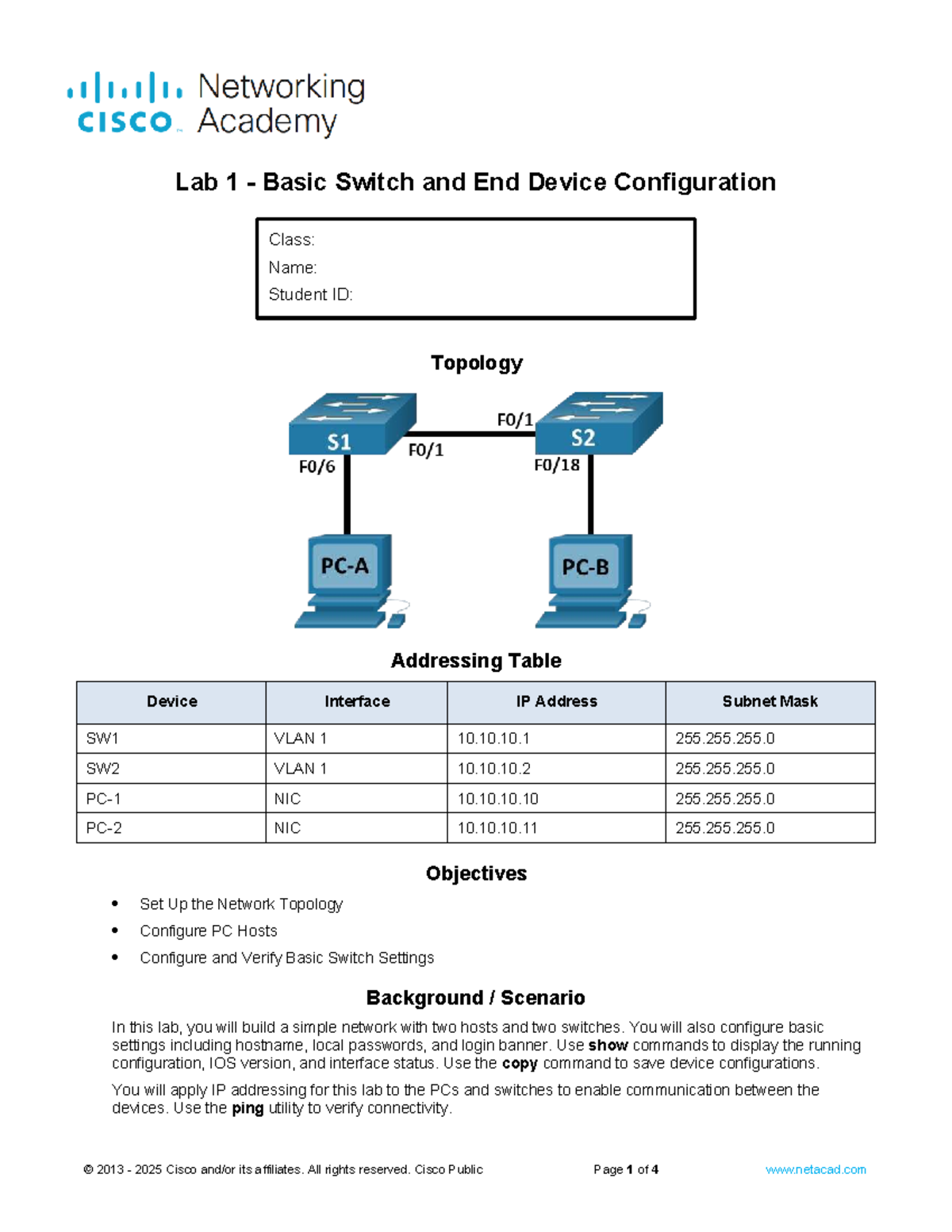 Lab 1: Basic Switch & End Device Configuration - Network Setup Guide ...