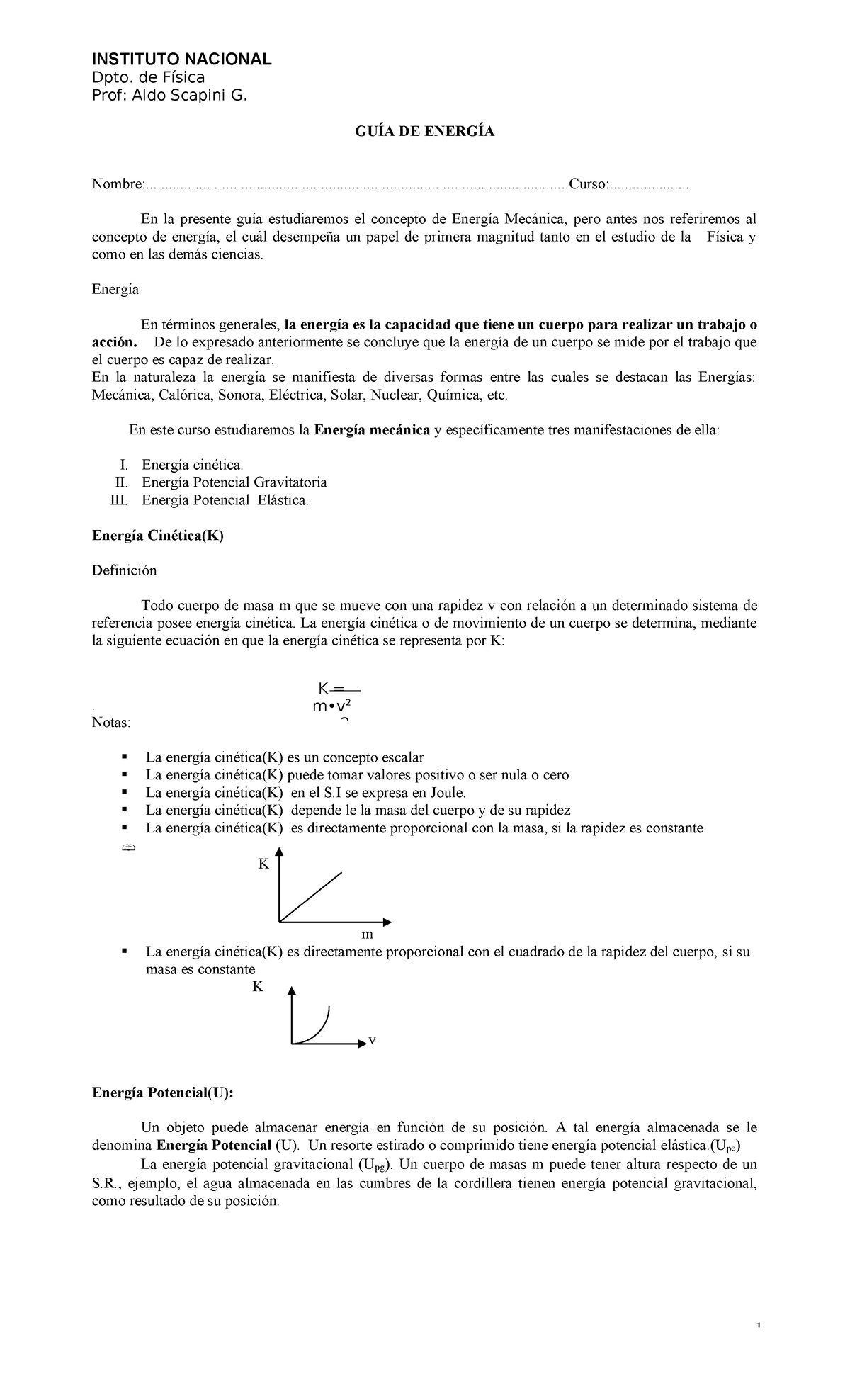 Guía de Energía Mecánica - INSTITUTO NACIONAL Dpto. de Física - Studocu