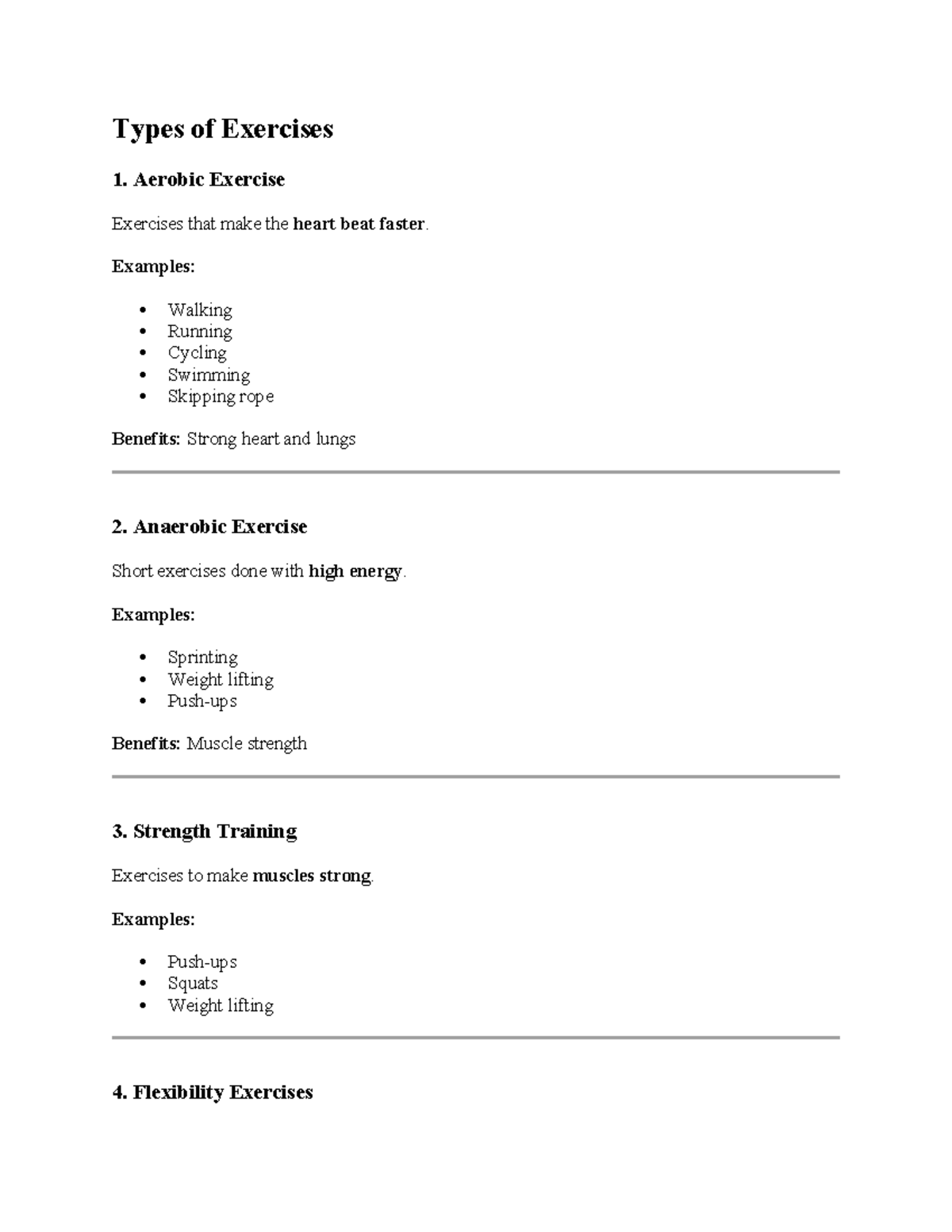 Types of Exercises: Aerobic, Anaerobic, Strength & Flexibility - Studocu