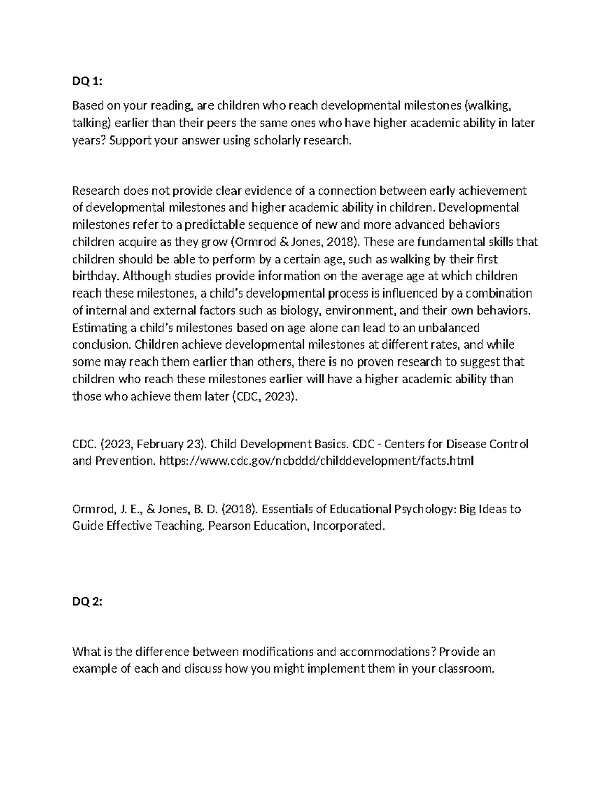 ELM-200 Topic 3 Discussion Questions on Developmental Milestones - Studocu