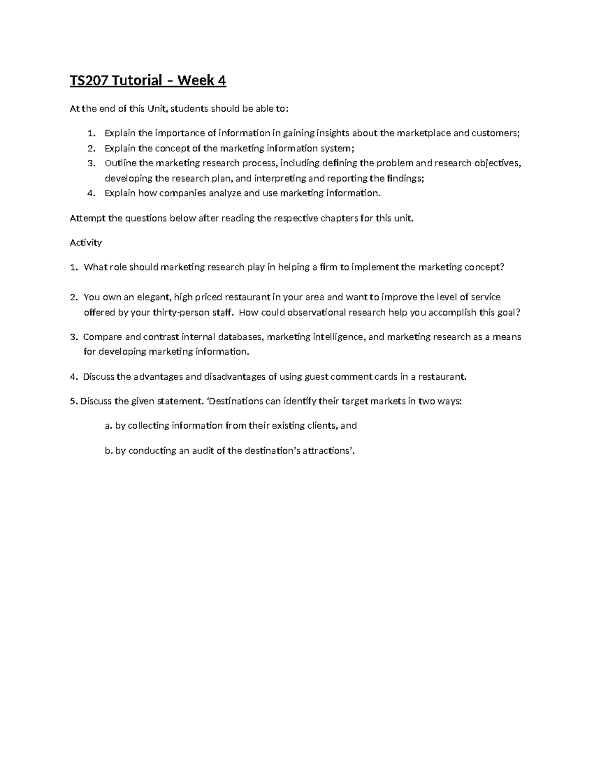 TS207 Week 4 Tutorial: Marketing Research Insights and Applications ...