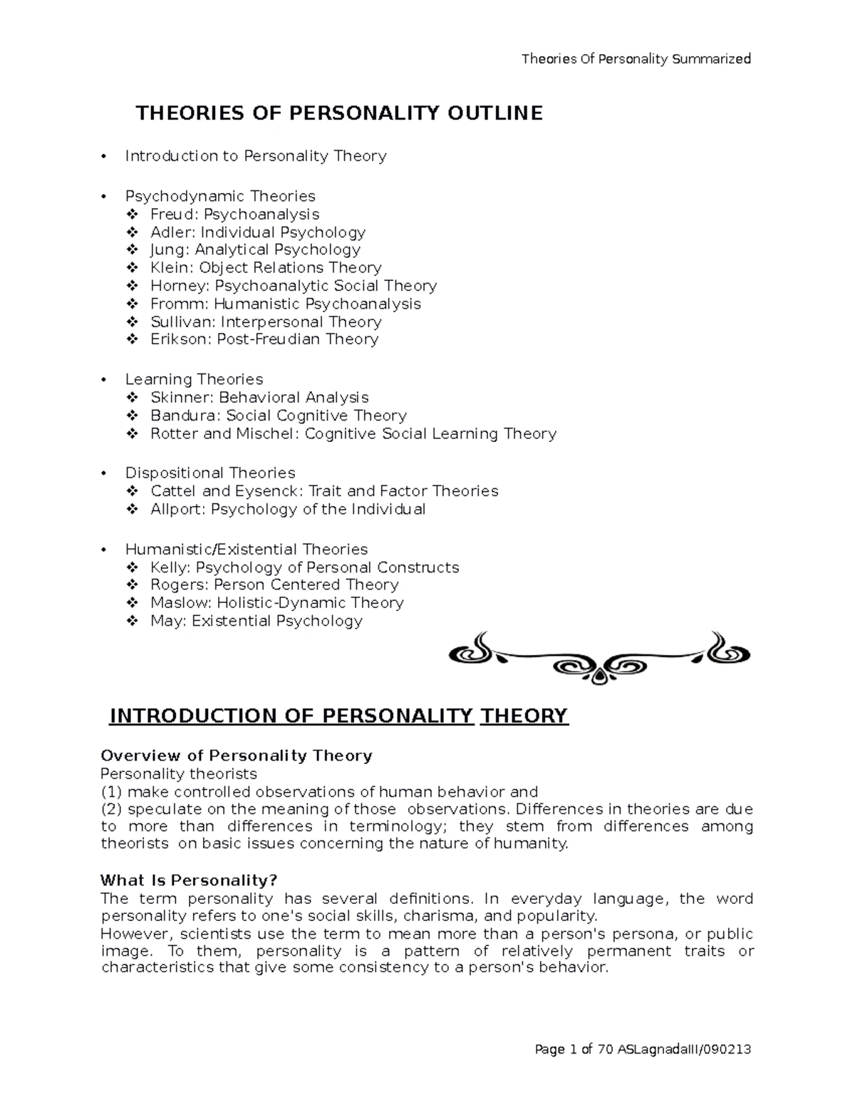TOP - KEY Answers THEORIES OF PERSONALITY - MODULE 3. FROMM (Humanistic ...