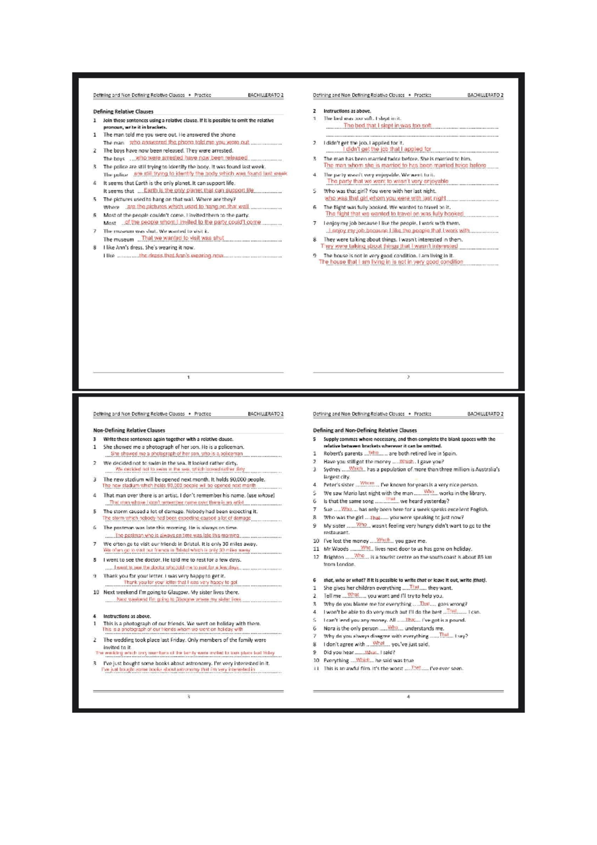 Defining and Relative Clauses Practice BACHILLERATO 2 Exercises and ...