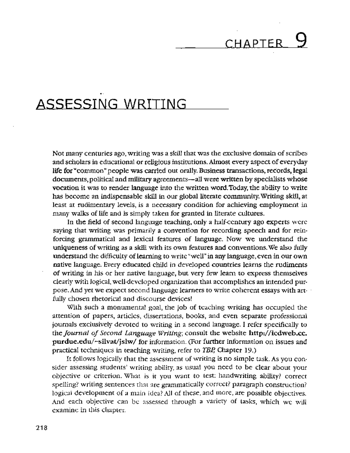 9 CHAPTER ASSESSING WRITING: Understanding Writing Skills and ...