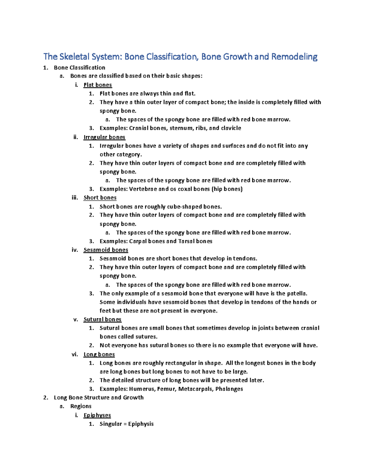 The Skeletal System: Bone Classification, Growth & Remodeling Notes ...