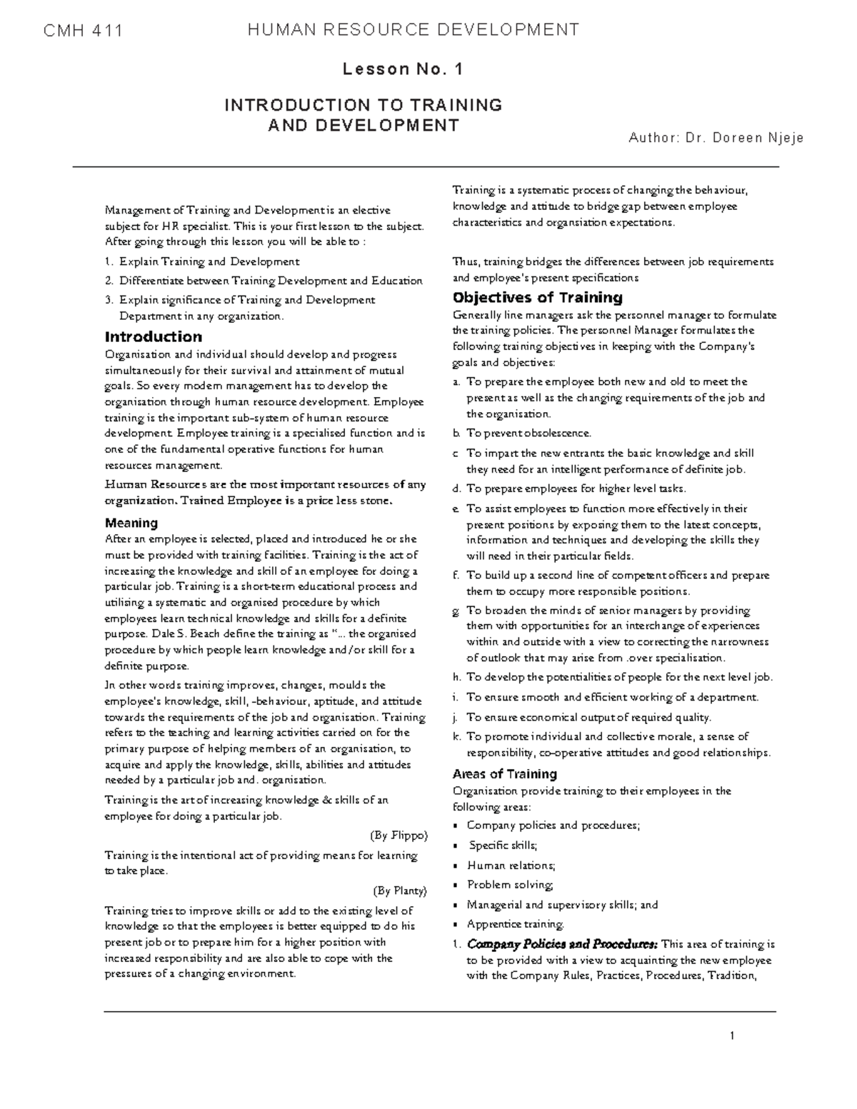 HRD Merged PDF Notes - Human Development - Management of Training and ...