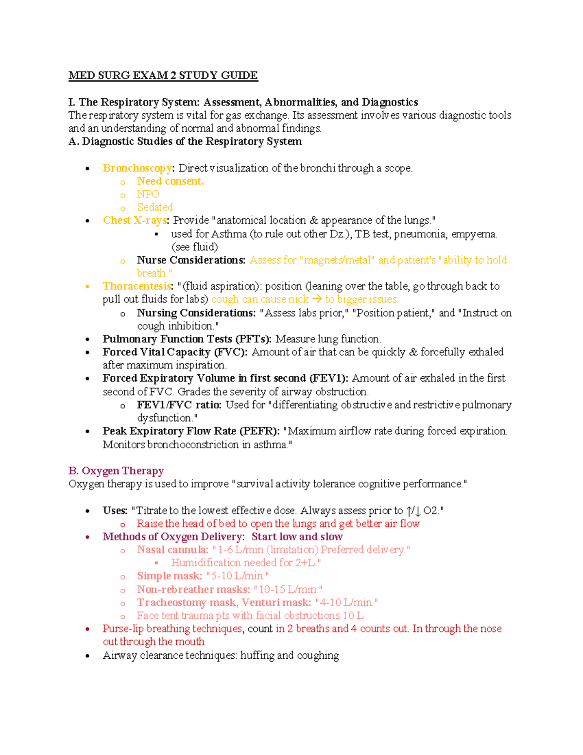 MED SURG EXAM 2 Study Guide: Respiratory System Insights and Nursing ...