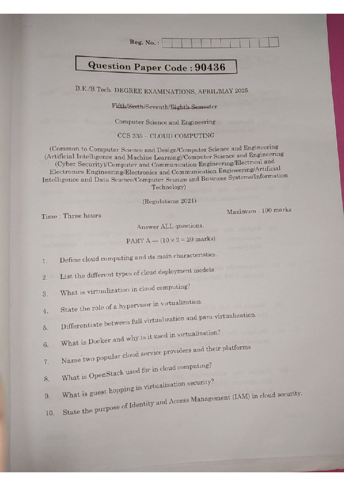 CCS 335 Final Exam - Cloud Computing Question Paper 2025 - Studocu