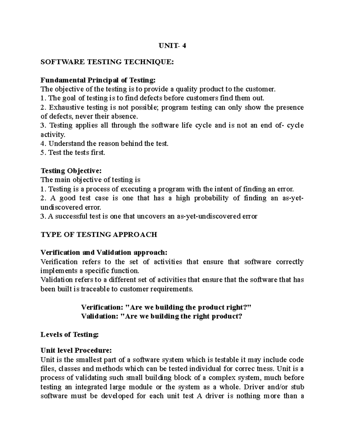 SE UNIT - 4 - Software Testing Techniques Notes - Studocu