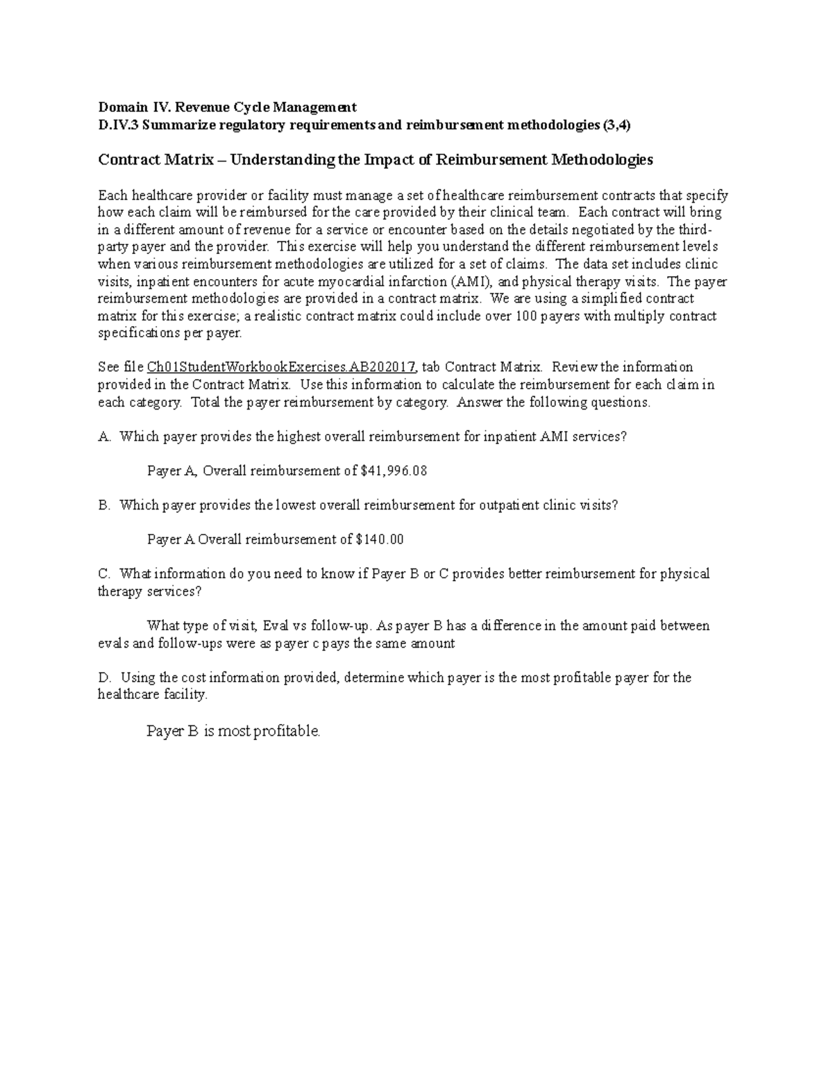 HIM202L Contract Matrix Case Study: Reimbursement Methodologies ...