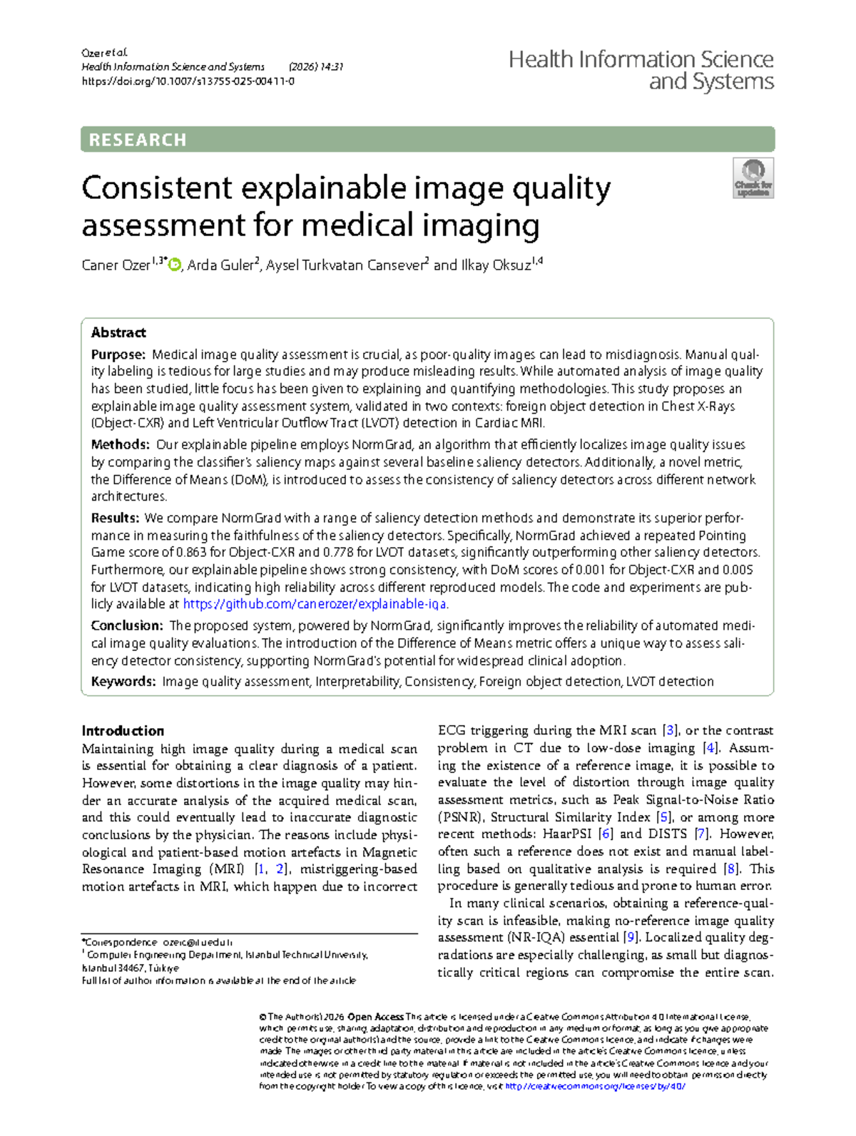 Explainable Image Quality Assessment for Medical Imaging (CENG 2026 ...