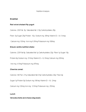 Emily Conner- Nutritional Analysis Paper - Twenty-Four Hour Nutritional ...