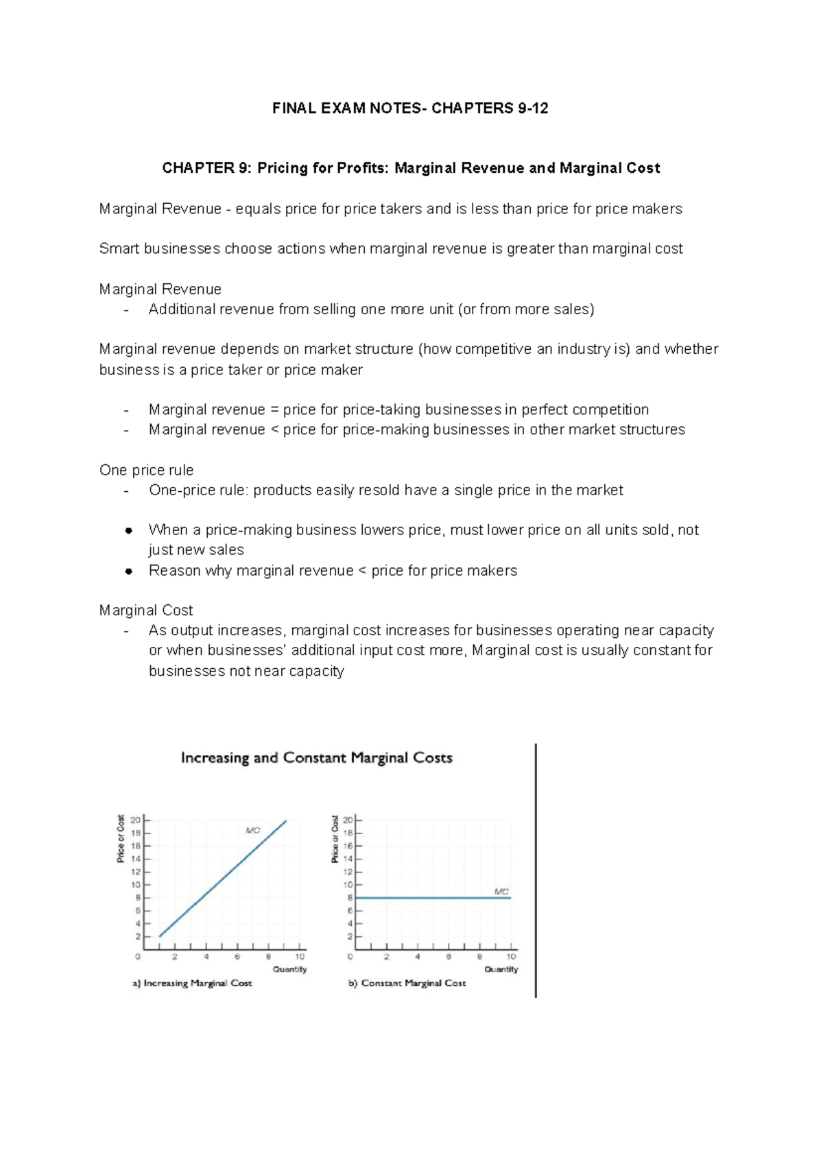 FINAL EXAM NOTES - ECON1000: Pricing, Marginal Revenue & Market ...