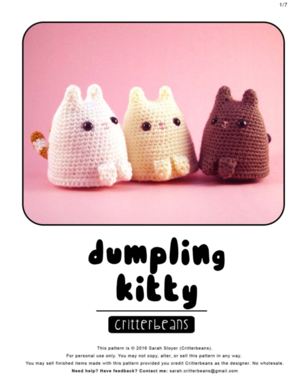 Amigurumi Kitten Pattern (2016) by Sarah Sloyer (Critterbeans) - Studocu