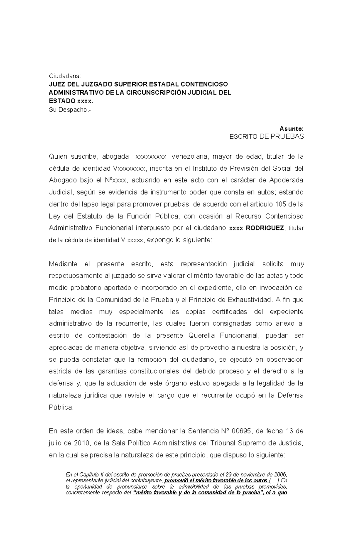 Escrito de Pruebas: Recurso Contencioso Administrativo - Juzgado ...