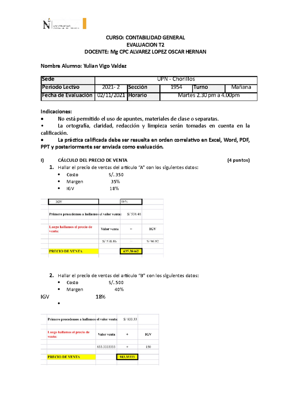 Evaluacion T2 Contabilidad General 1954 - CURSO: CONTABILIDAD GENERAL ...