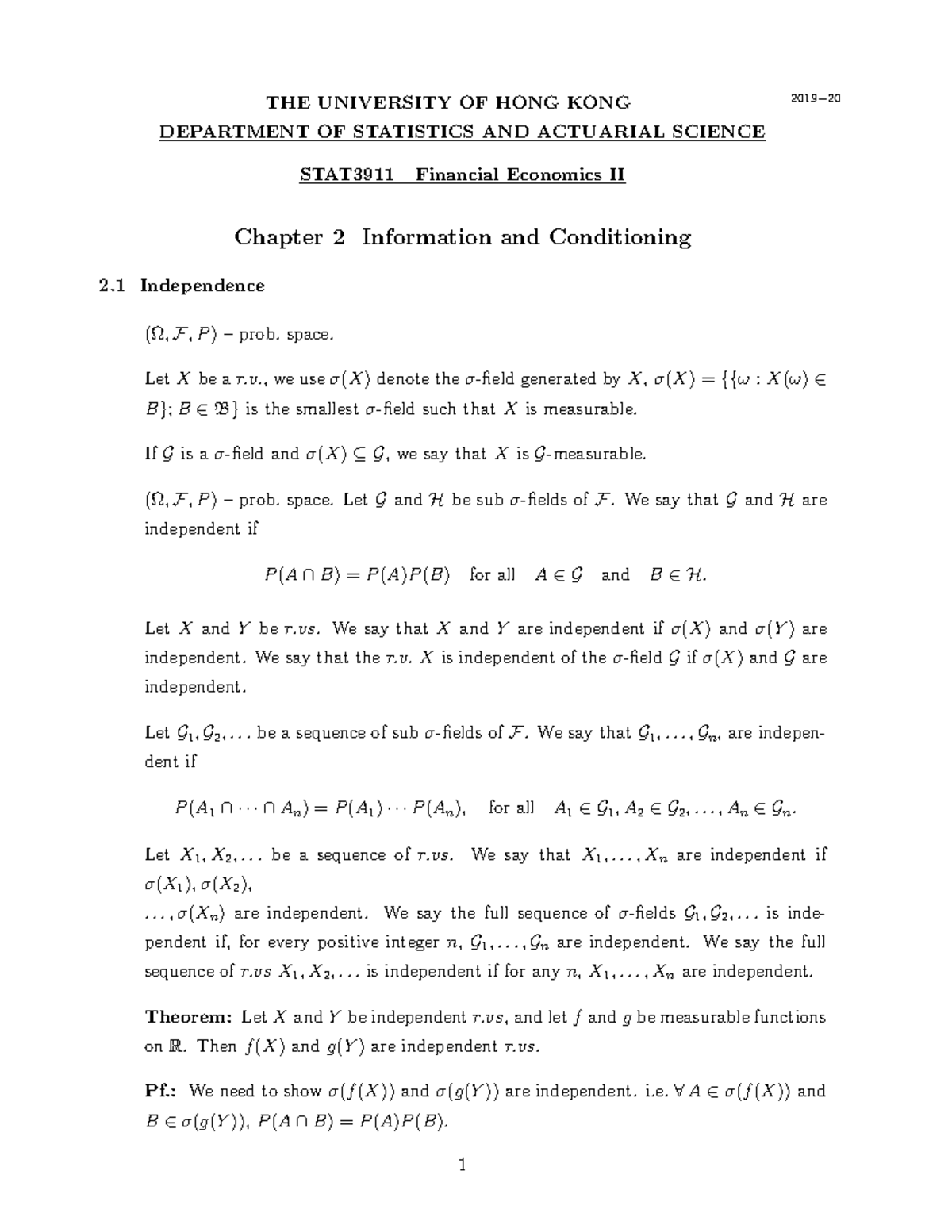 STAT3911(Chap2) - Taught by Yang Hailiang - THE UNIVERSITY OF HONG KONG ...
