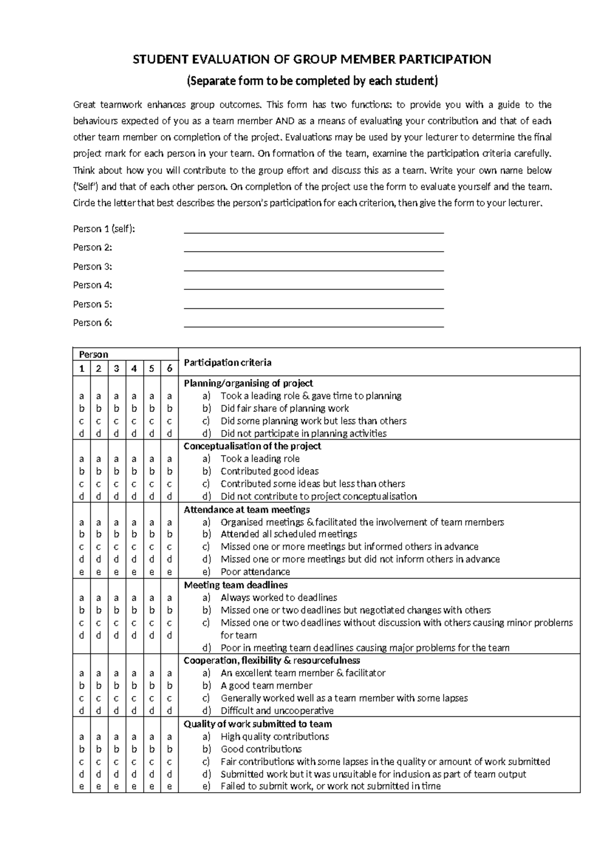 Student Evaluation of Group Member Participation ISB - Studocu