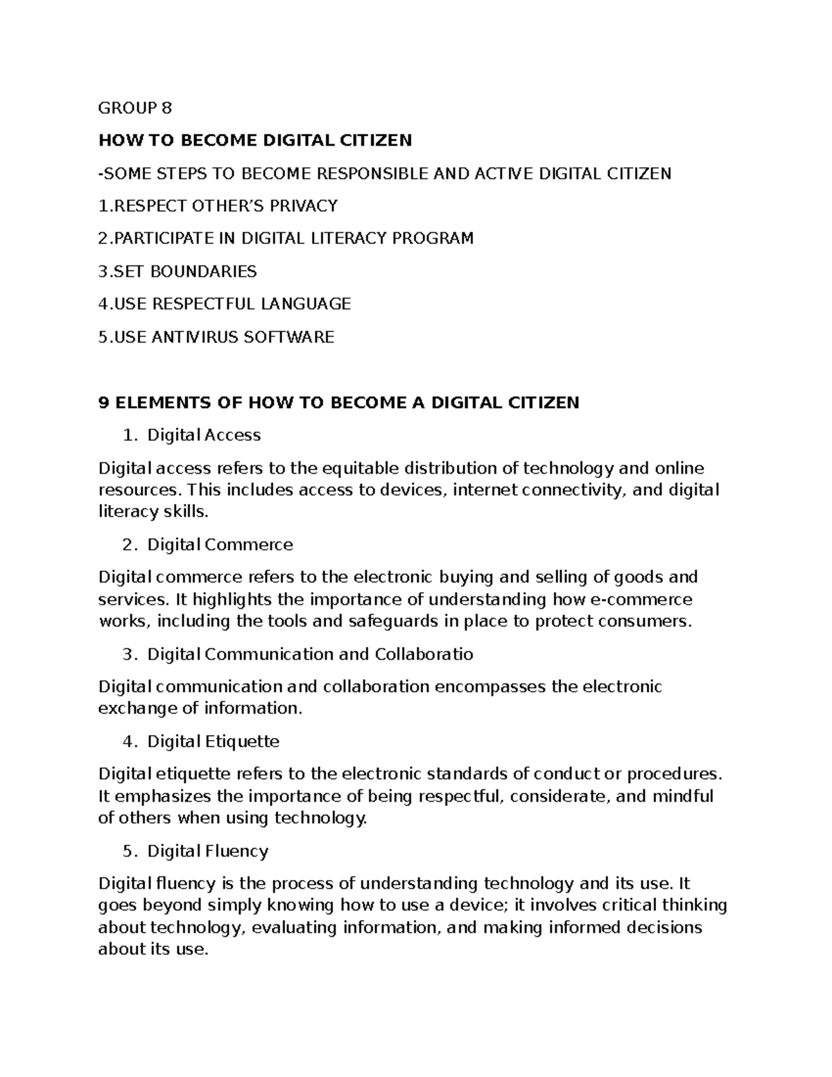 Group 8 Handouts ELIE - Review - GROUP 8 HOW TO BECOME DIGITAL CITIZEN ...