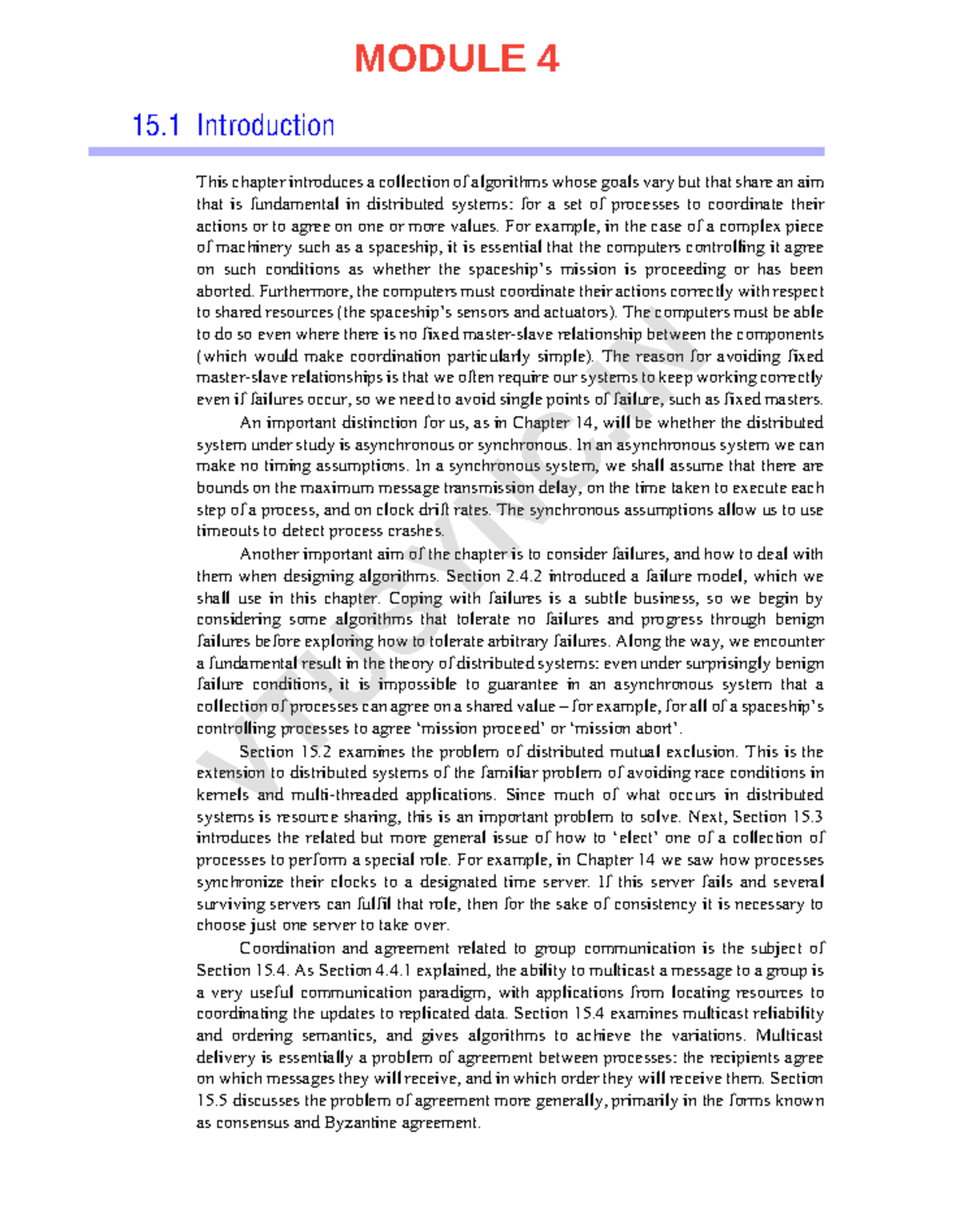 BCS515D Module 4: Coordination and Agreement in Distributed Systems ...