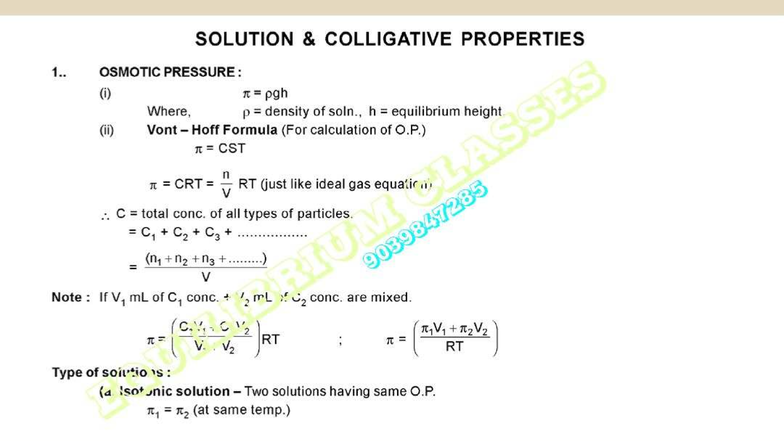 COLLIGATIVE PROPERTIES & OSMOTIC PRESSURE FORMULAS - CHEM 101 - Studocu