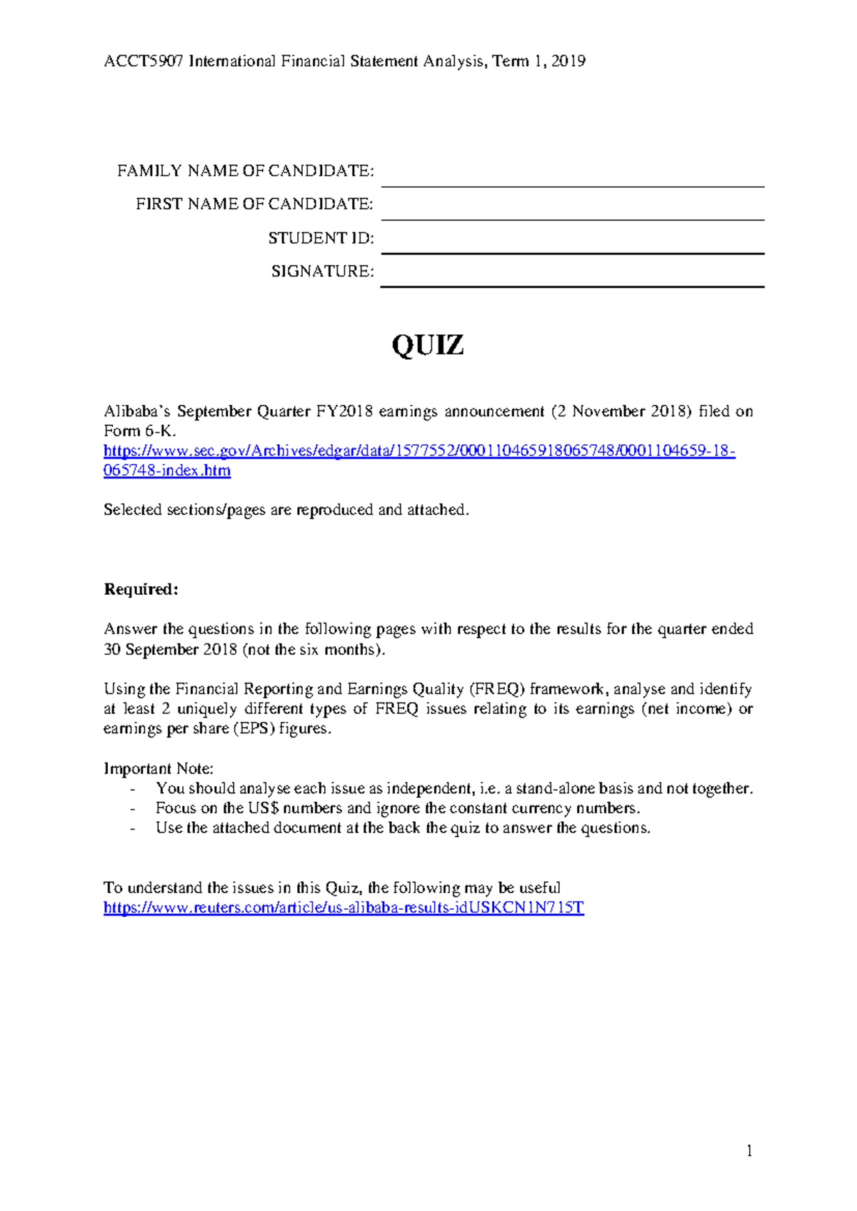 ACCT5907 Quiz 1 Sample Questions on Financial Statement Analysis - Studocu