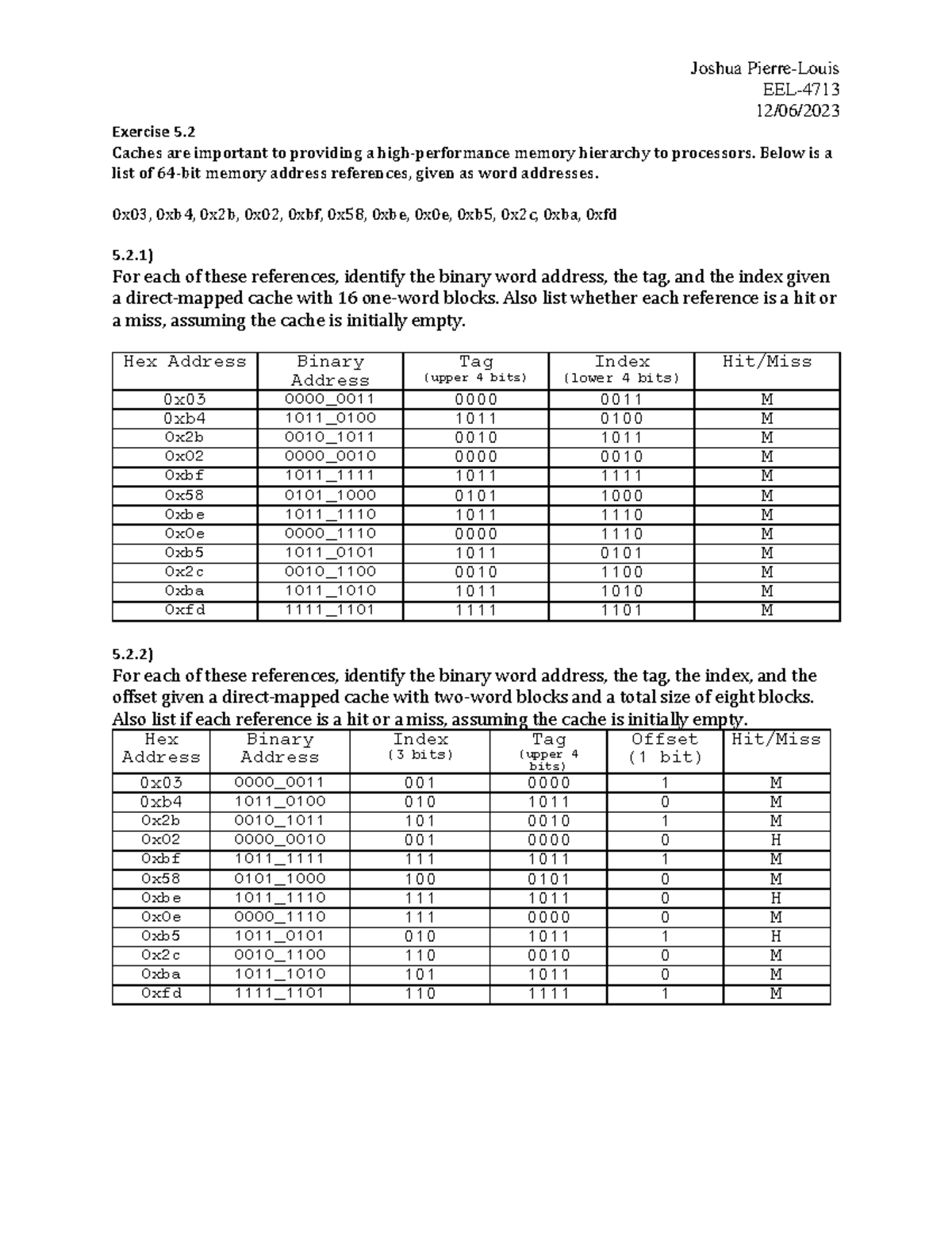 HW5 - EEL-4713 Cache Design Analysis for Arm Architecture - Studocu